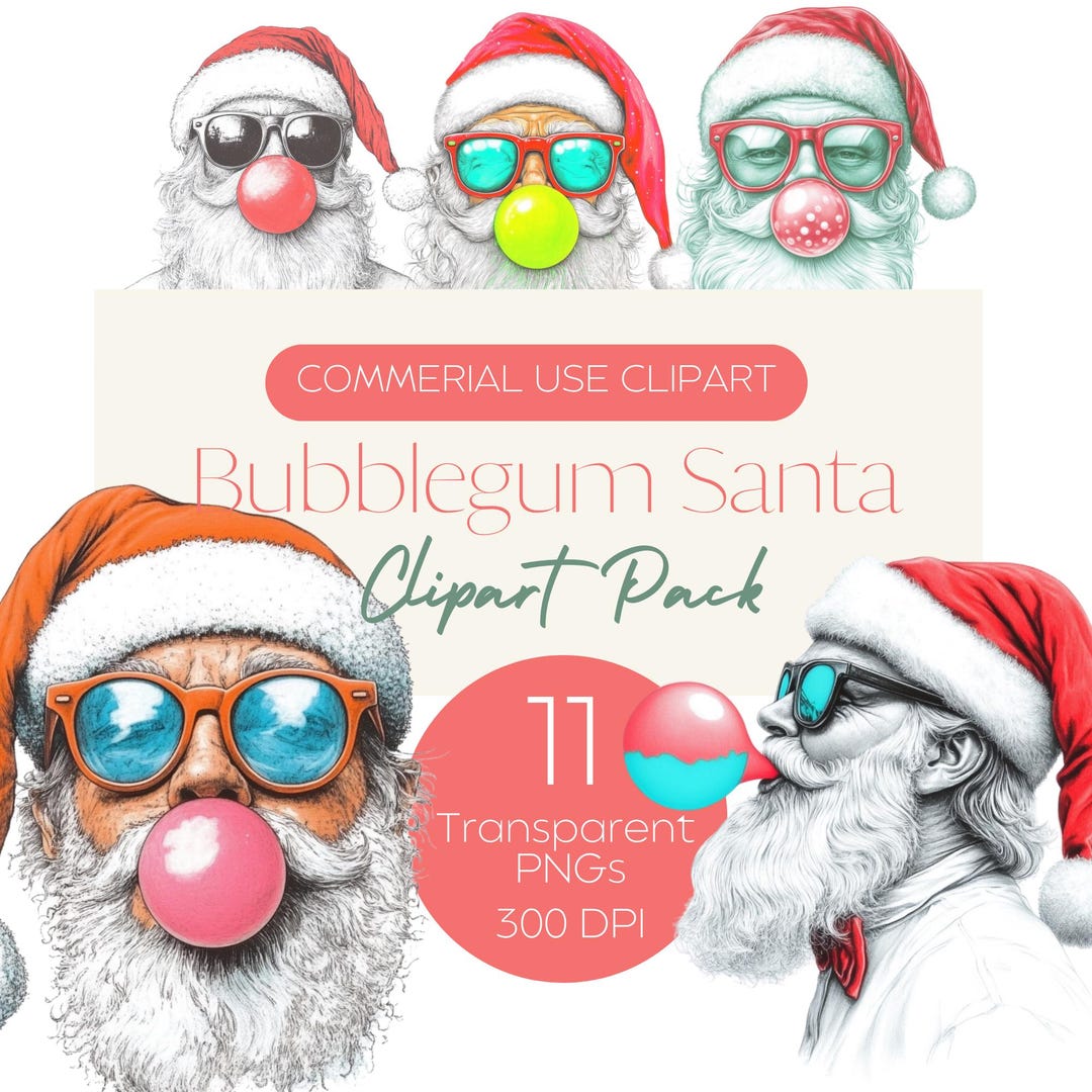 Bubblegum Santa Clipart Pack | Retro Pop Art Style Christmas ...