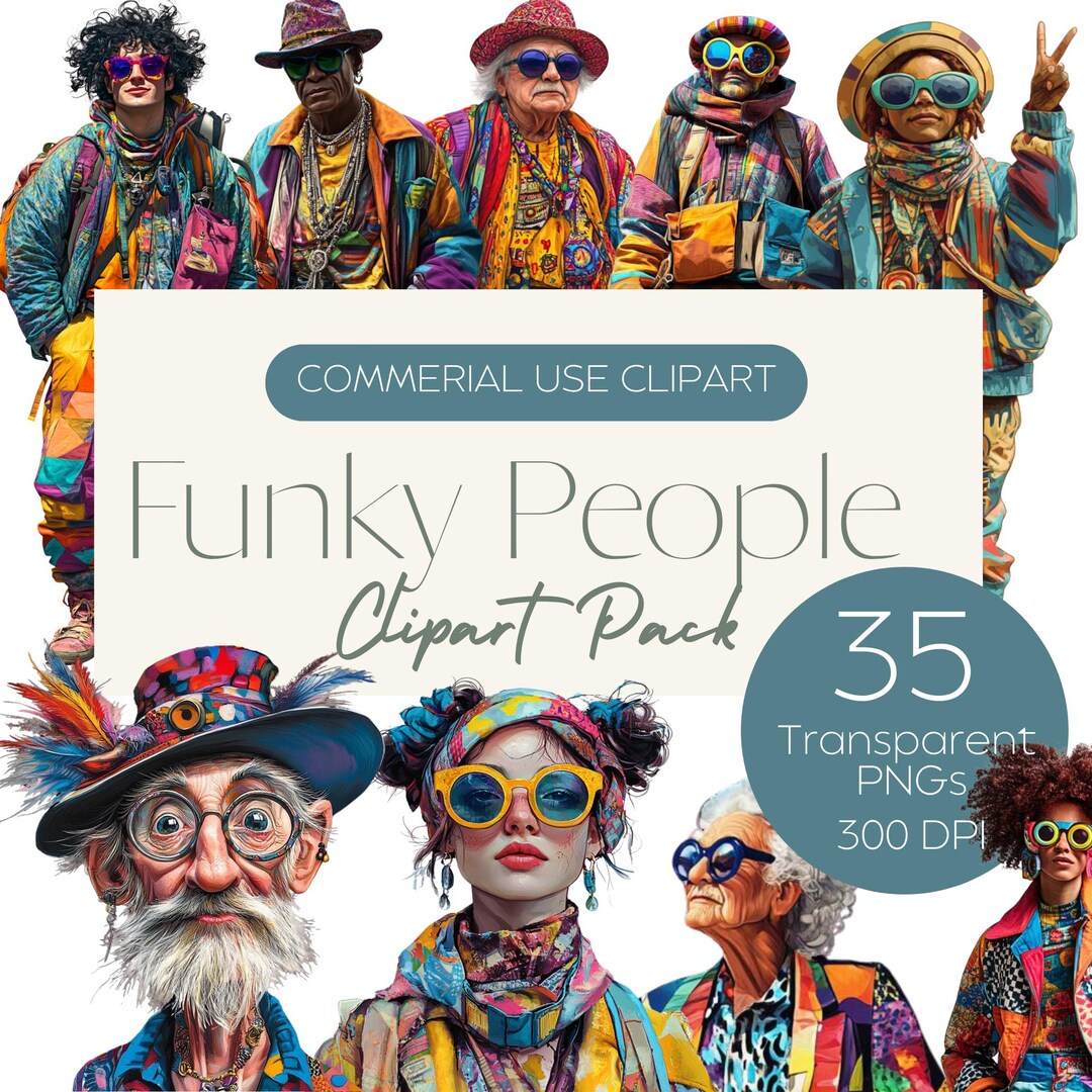 Funky People Clipart Pack | Music Festival Boho Quirky Style Graphics ...