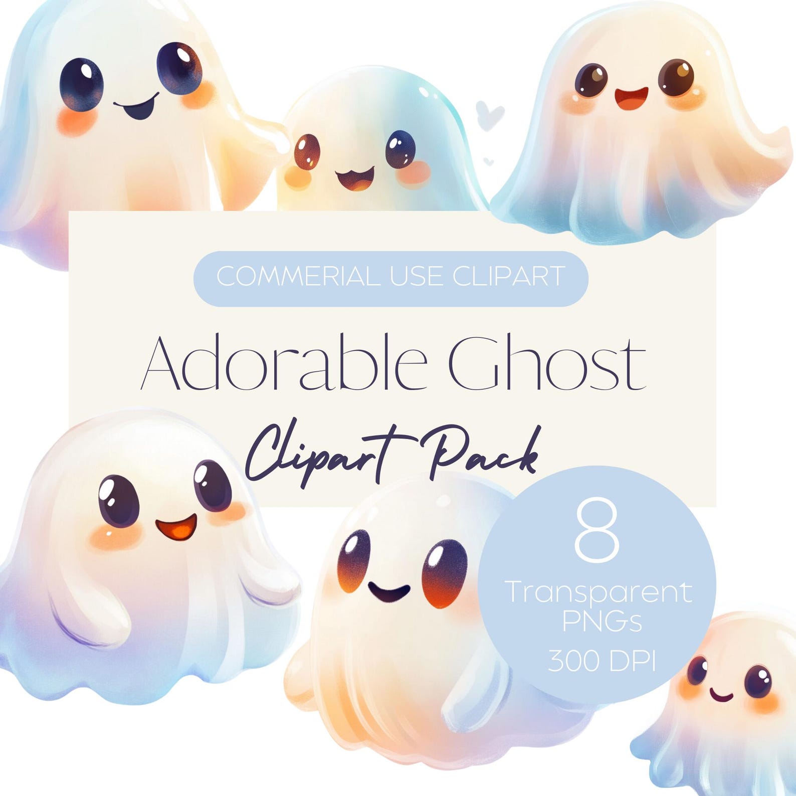 Adorable Happy Cartoon Ghosts Clipart Pack | Fun & Playful Expressive ...