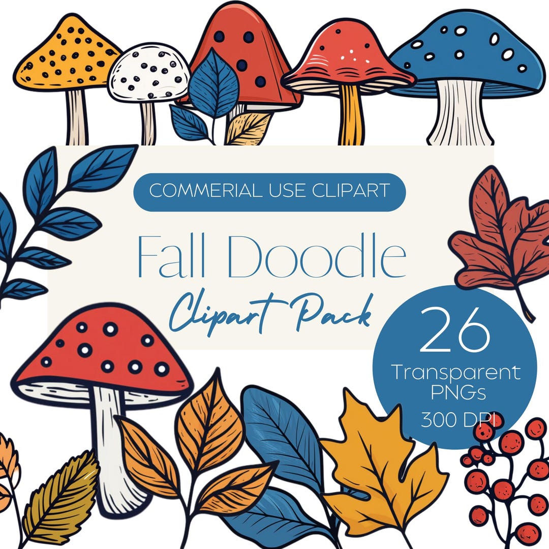 Fall Doodle Clipart Pack | Autumn Foliage | Line Drawing Pumpkins ...