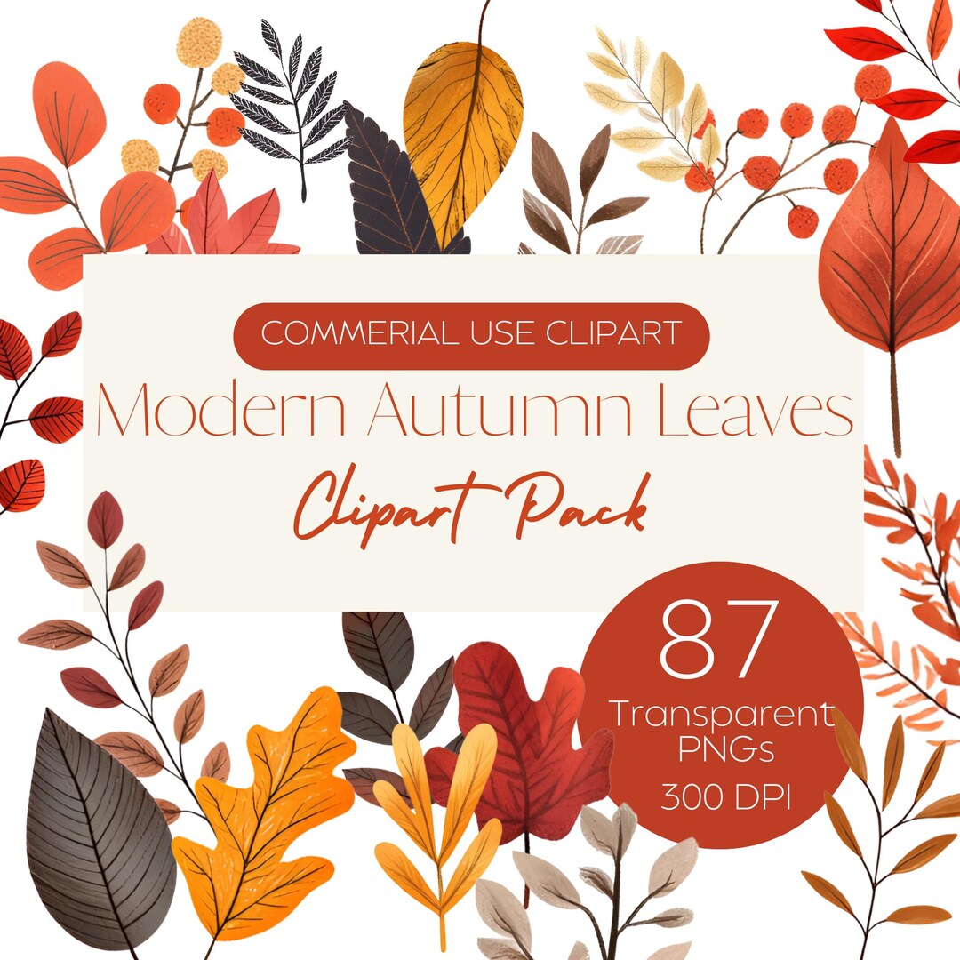 Modern Fall Leaves Clipart Pack | Autumn Foliage | Minimalist Leaf ...