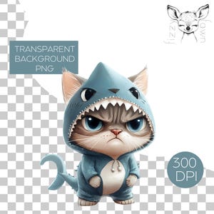Shark Cat Clip Art | Single PNG Image | Adorable Grumpy Halloween ...