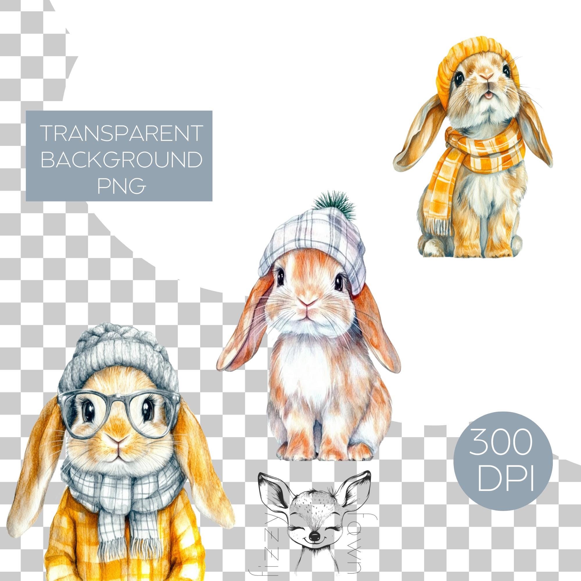 Winter Bunnies Clipart Pack | Cute Watercolor Rabbits in Winter Gear ...