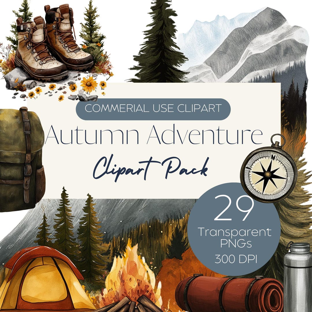 Autumn Adventure Clipart Pack | Fall in the Mountains Graphics | 29 PNG ...