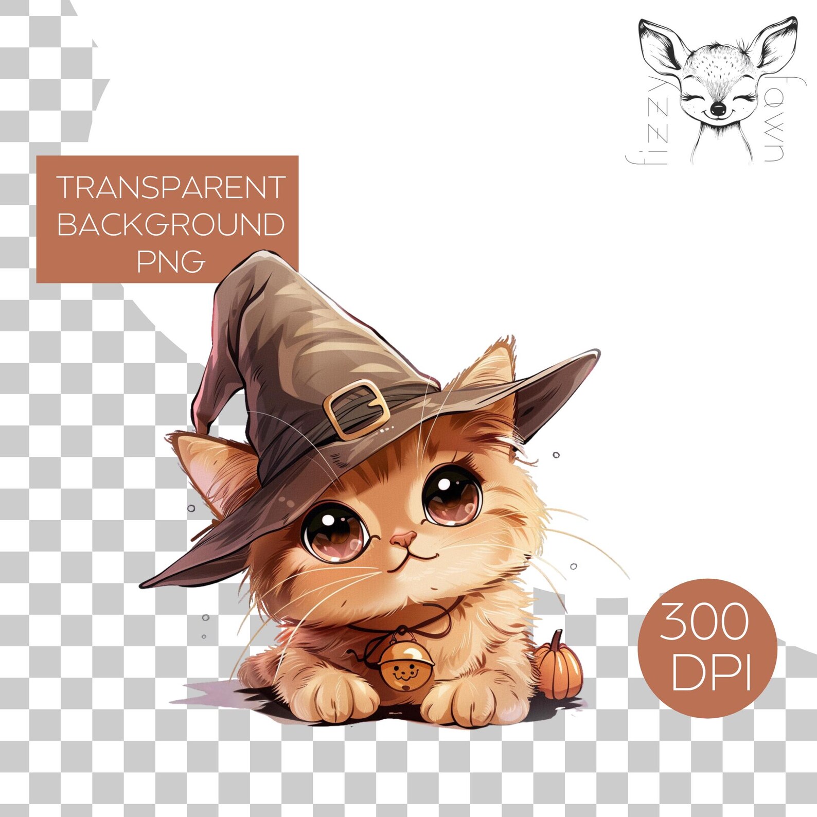 Cute Halloween Cat Clip Art | Single PNG Image | Adorable Witch Wizard ...
