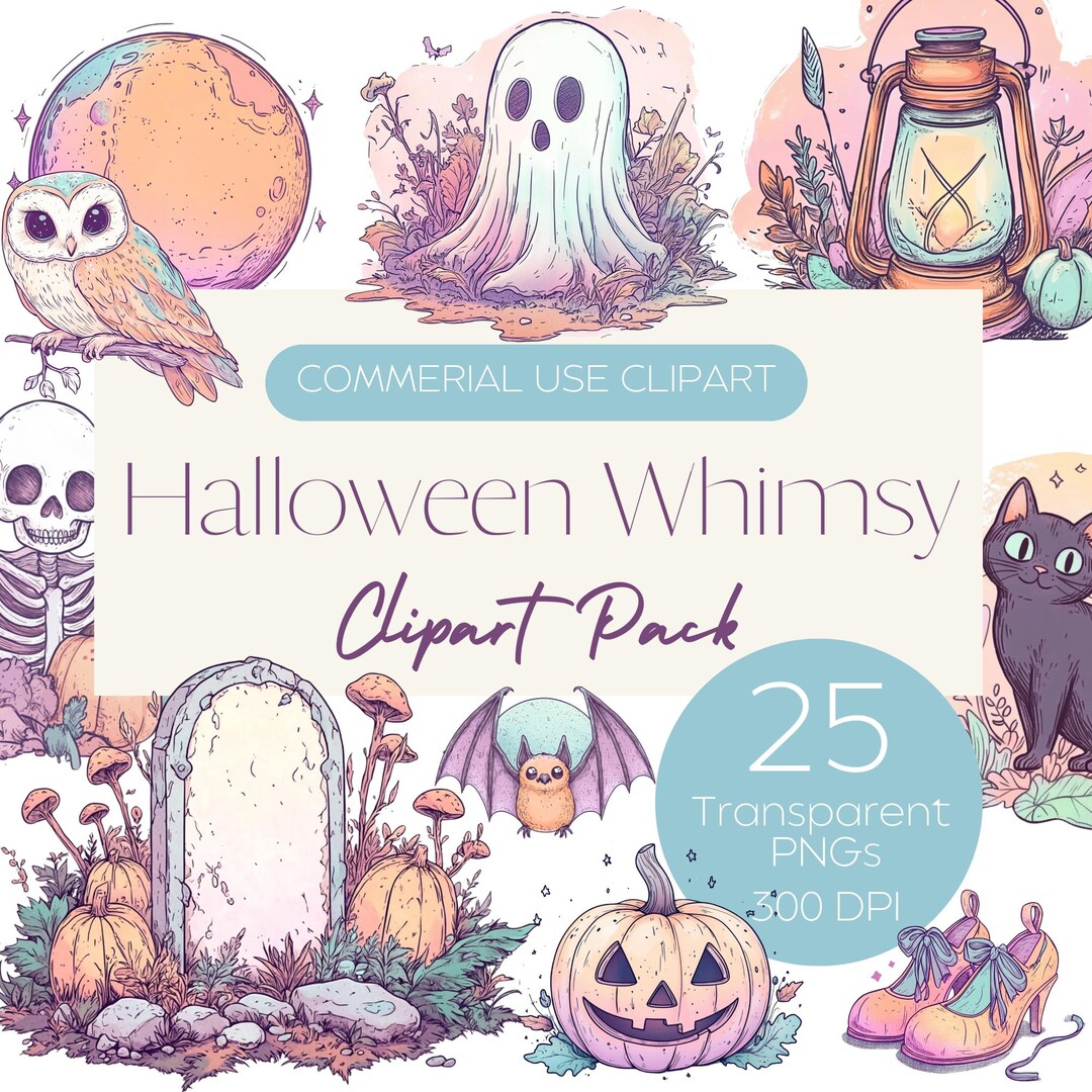 Pastel Halloween Whimsical Clipart Pack | Cute Retro Floral Spooky ...