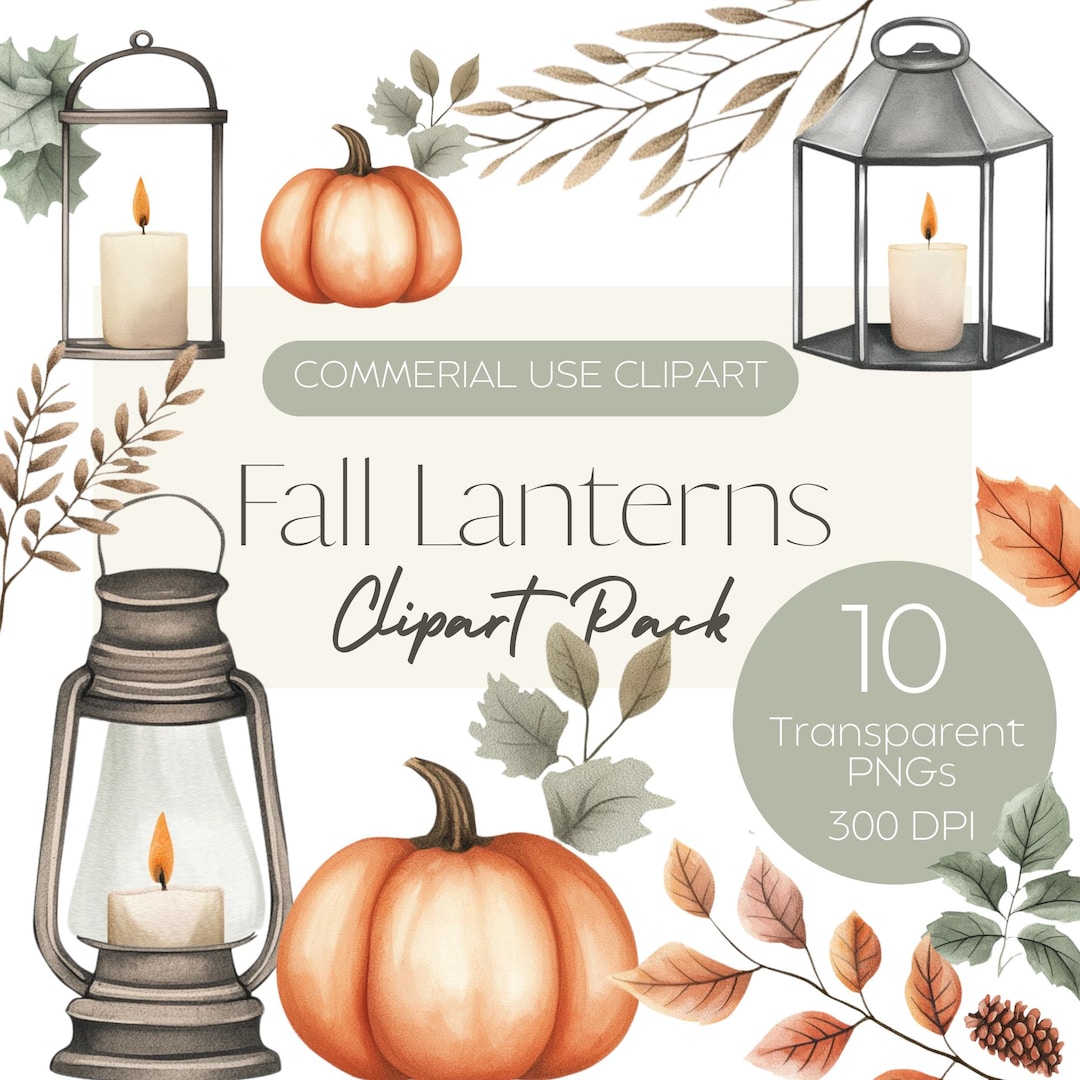 Fall Lanterns Clipart Pack | Graphics | 25 PNG Images | 300 DPI ...