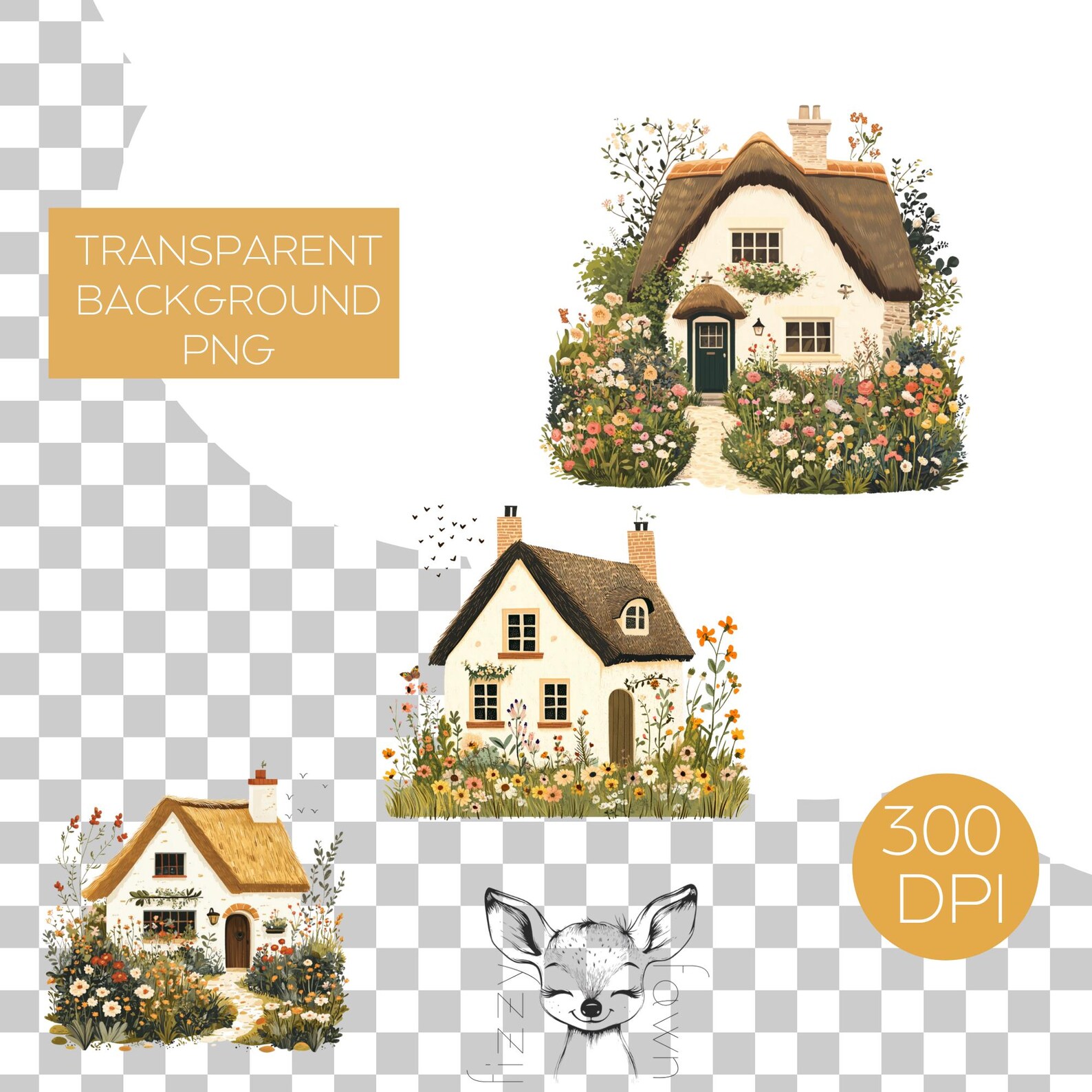 Thatched Cottages in Spring Clipart Pack | English Countryside ...