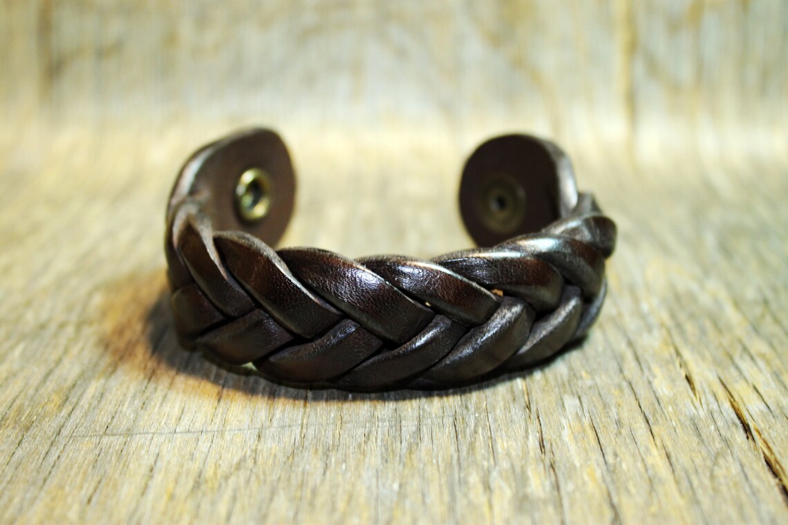 Handmade Braided Leather Bracelet: Unisex Tuscan Bull Leather Cuff - Etsy
