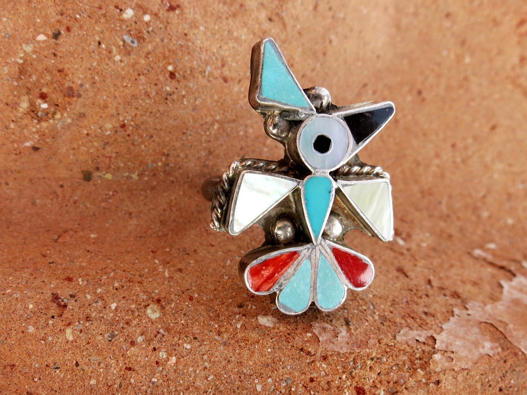 ZUNI BIRD RING, Inlay, Size 6 1/2, Sterling Silver. Ca 1950-60 - Etsy