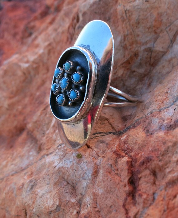 ZUNI SHADOW BOX Ring, Turquoise Cluster, Sterling Sil… - Gem