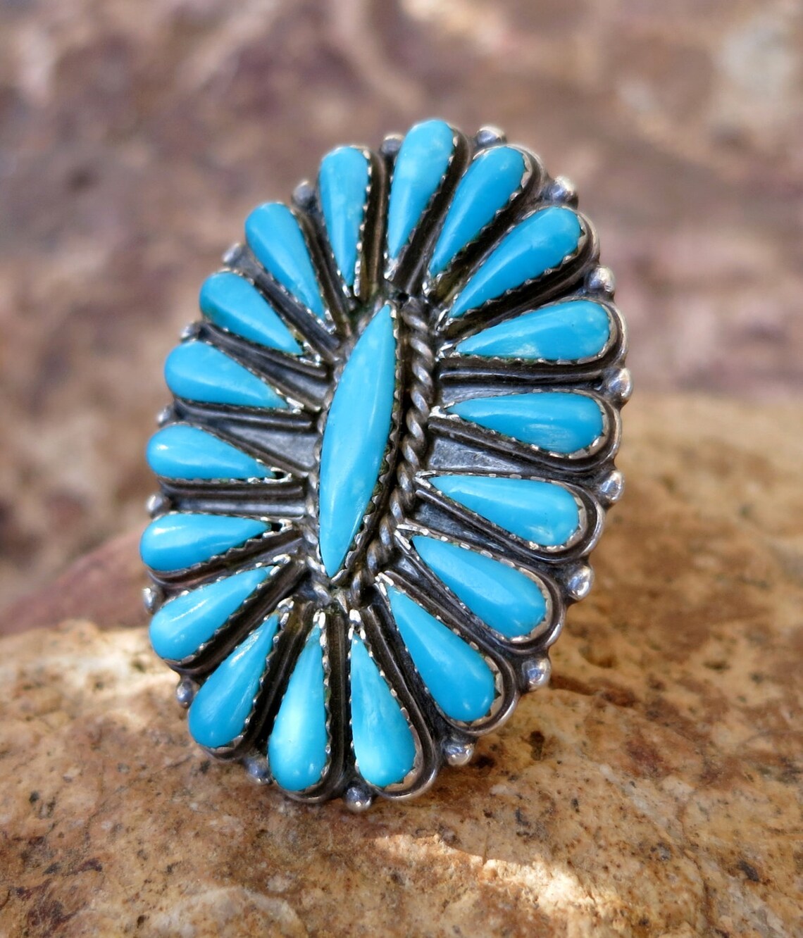 Huge VINTAGE ZUNI RING, Petit Point Turquoise, 23 Grams, Size 11 1/2 ...