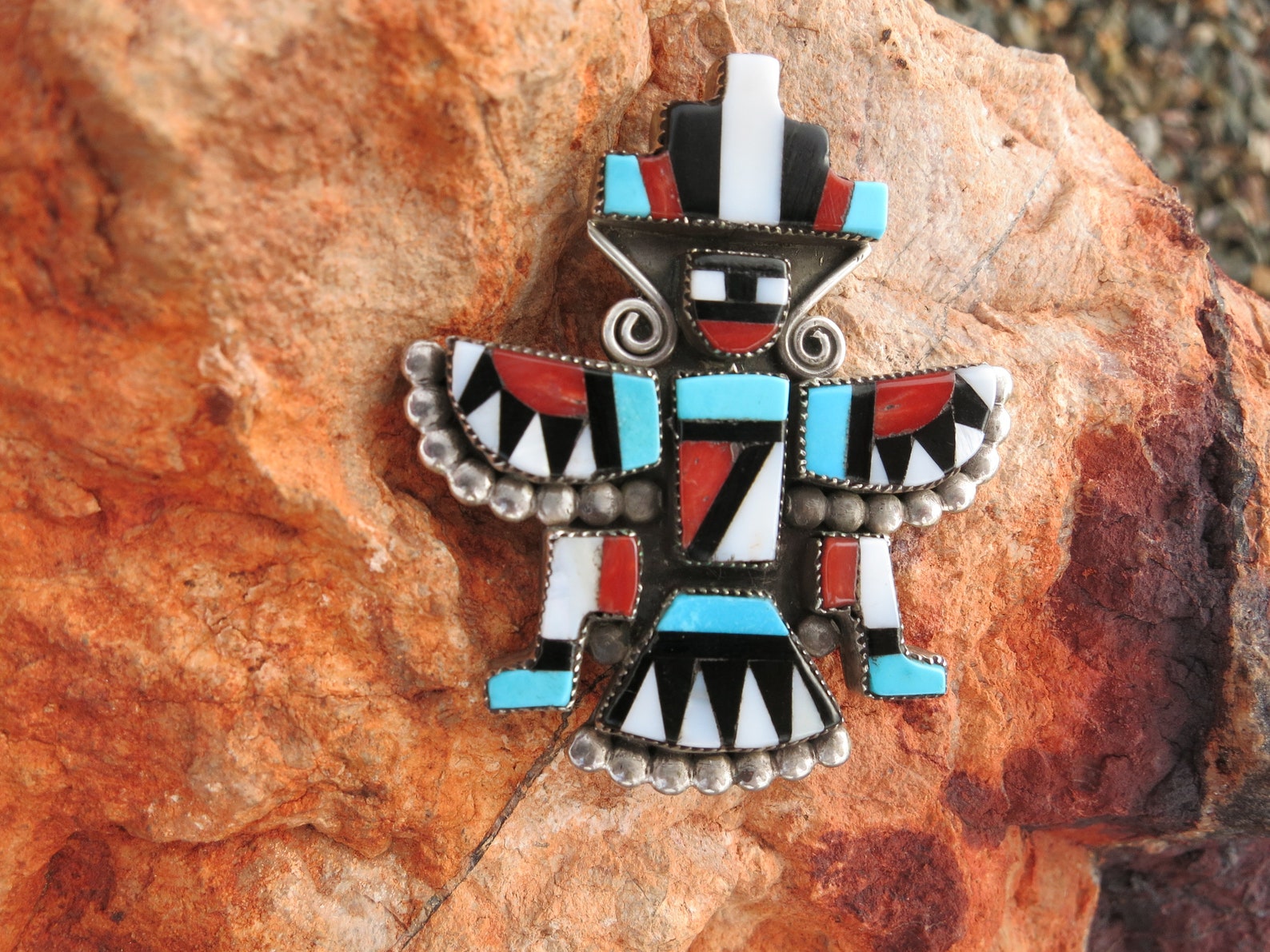 Vintage ZUNI KNIFEWING Pendant, Turquoise Inlay, Signed & Sterling - Etsy