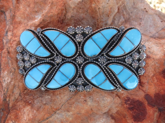 MAGNIFICENT ZUNI BUCKLE, Turquoise Inlay, Signed & St… - Gem