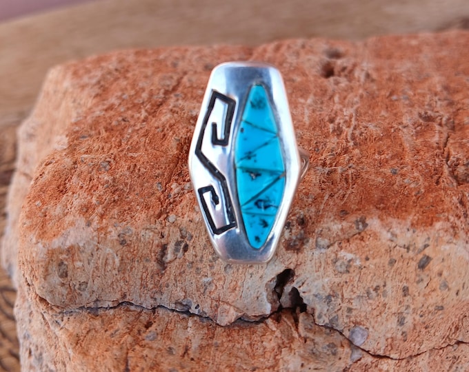 TURQUOISE MOSAIC INLAY Ring, Hopi, Sterling Silver - Etsy