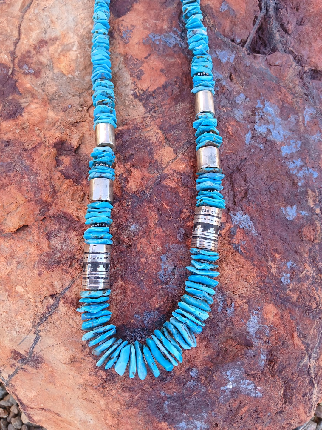 TOMMY SINGER NECKLACE, 28", Natural Turquoise, Vintage, 129 Grams ...