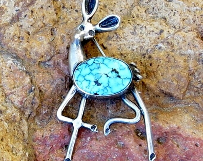 1940's NAVAJO DEER PIN, High Grade webbed Turquoise , Sterling Silver ...