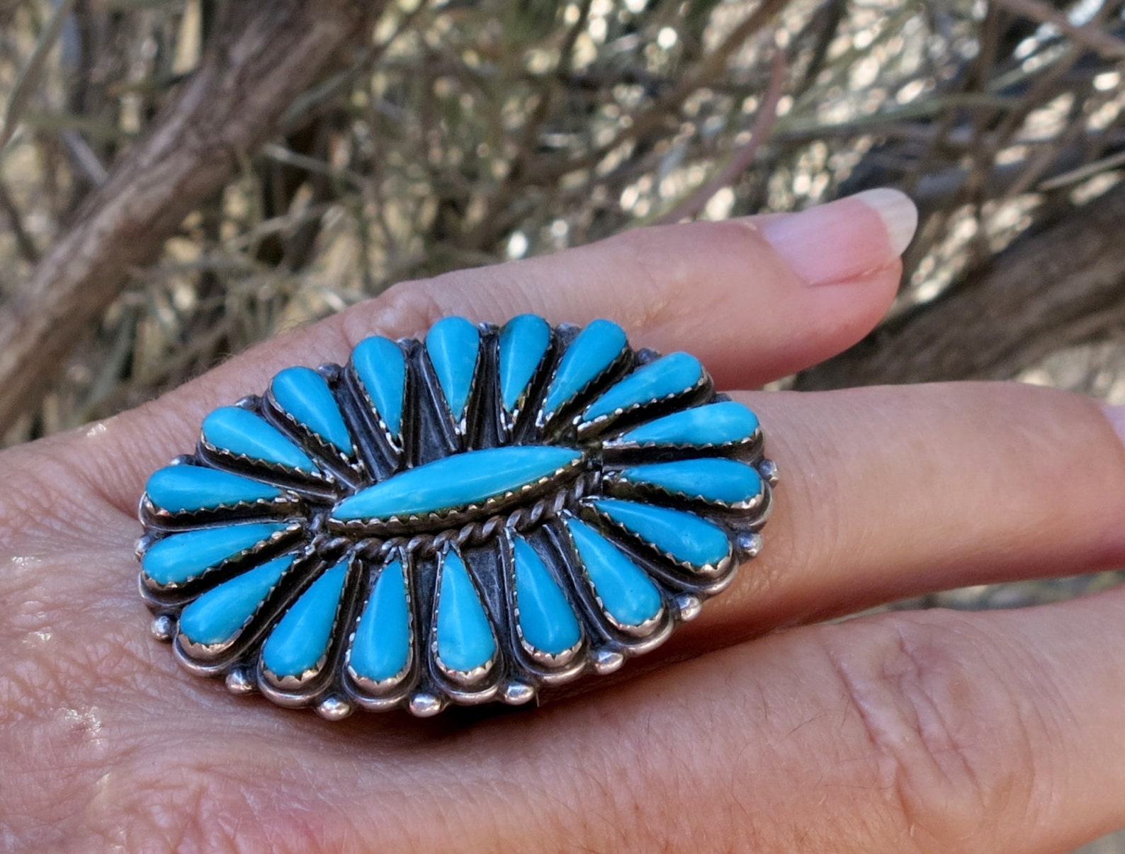 Huge VINTAGE ZUNI RING, Petit Point Turquoise, 23 Grams, Size 11 1/2 ...