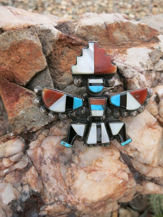 LARGE ZUNI KNIFEWING Brooch, Sterling Silver, Turquoi… - Gem