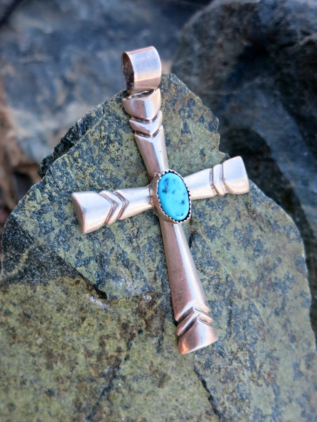 BIG NAVAJO CROSS Pendant, Turquoise, Handmade, Vintage, Sterling - Etsy