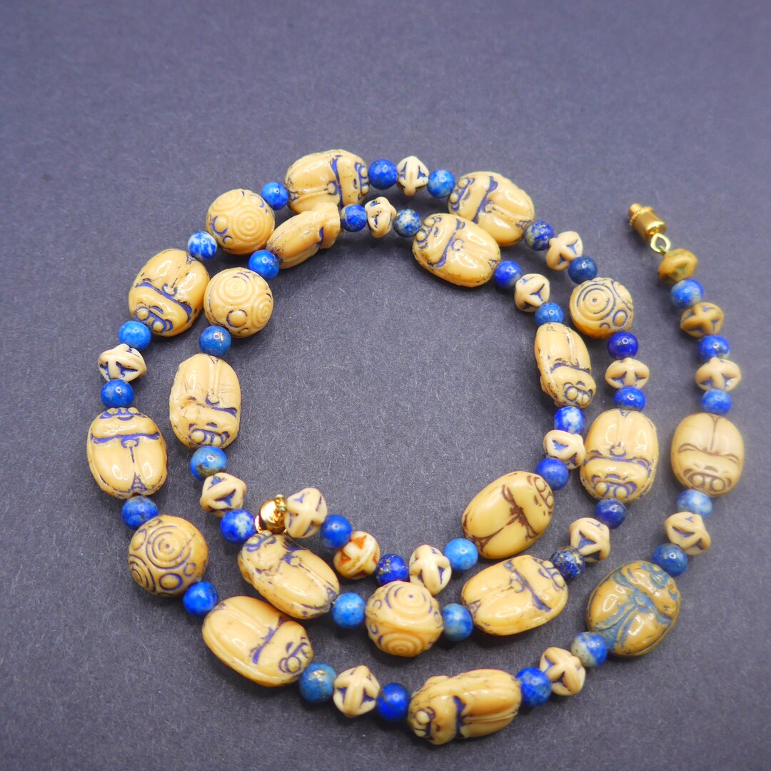 Vintage Czech Art Deco Neiger Egyptian Revival Scarab Glass Bead ...