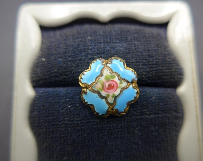 Antique Victorian Enamel Button - Small Hand Painted Blue Pink Flower ...