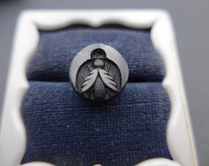 Vintage Bug Button Black Glass Carved Insect Button Edwardian Metal ...