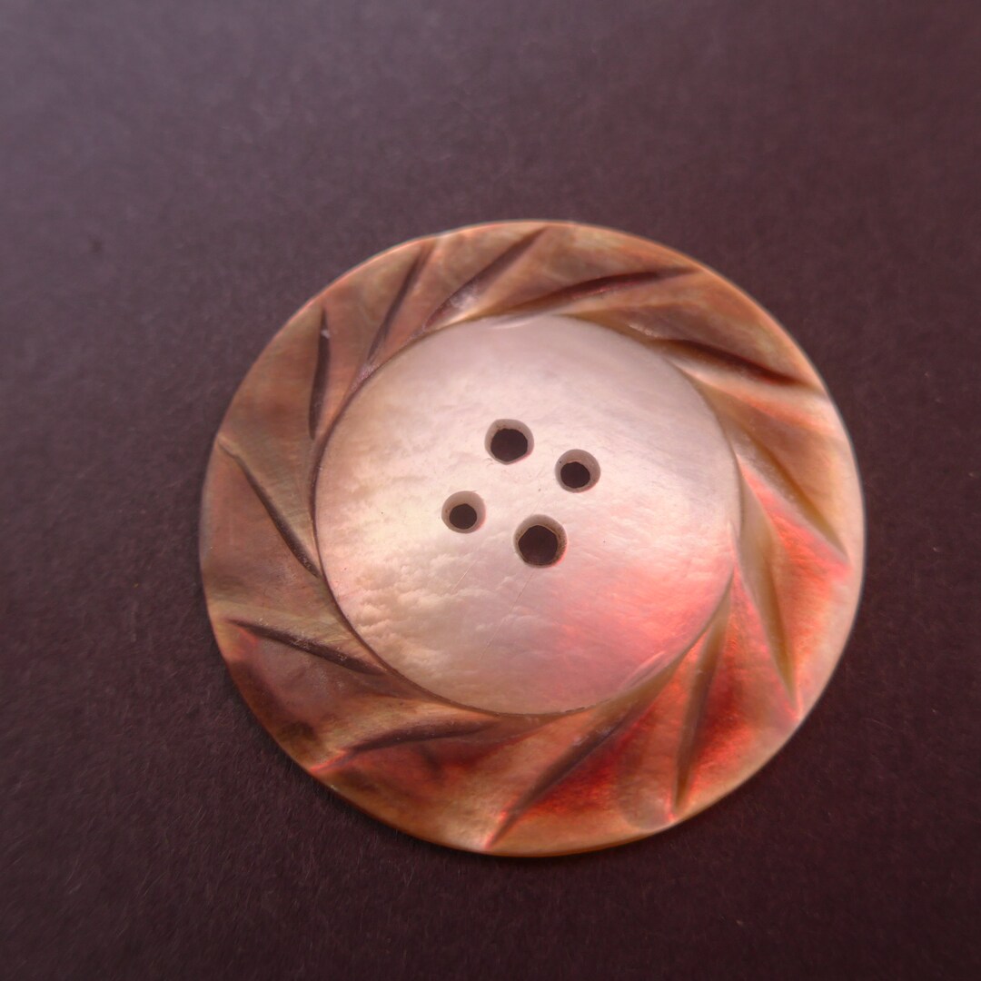 Vintage Carved Mother of Pearl Button - Large Vintage Abalone Shell ...
