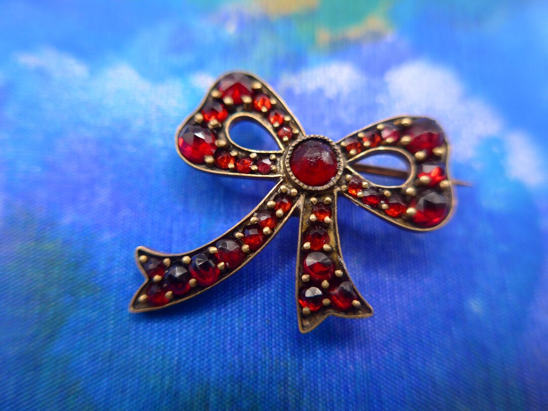 Vintage Bohemian Garnet Bow Brooch Pin - Czech Garnet Brooch Pin - Etsy