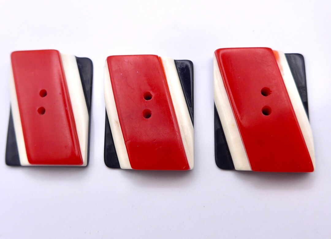 Vintage Art Deco Three Colour Buttons Early Plastic Red - Etsy