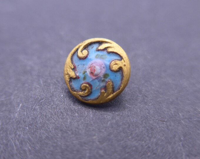 Antique Victorian French Enamel Button - Small Hand Painted French Pink ...