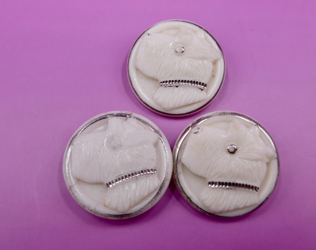 Vintage White Silver Uranium Glass Button - Three Glass Dog Buttons ...