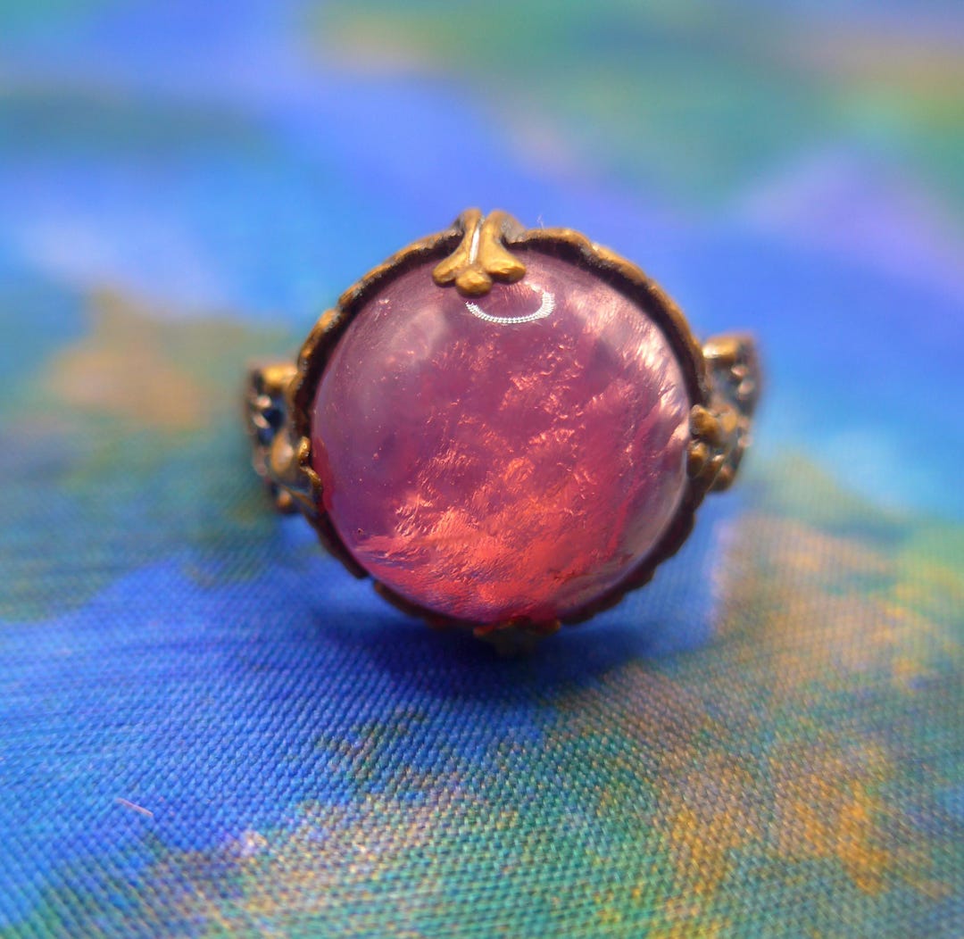 Vintage Venetian Opalescent Pink Foil Glass Gilt Metal Ring - Etsy