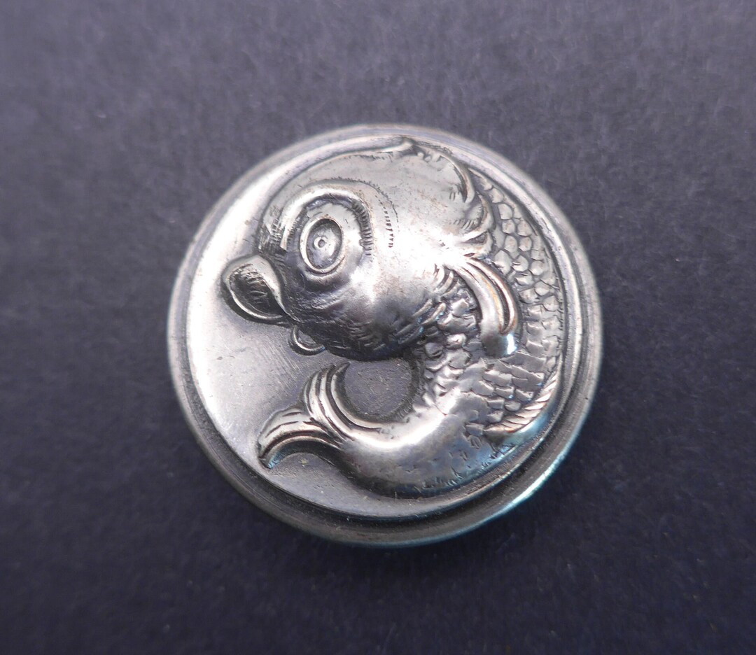 Vintage Silver Fish Japanese Carp Fish Button Old Silver Metal Button ...