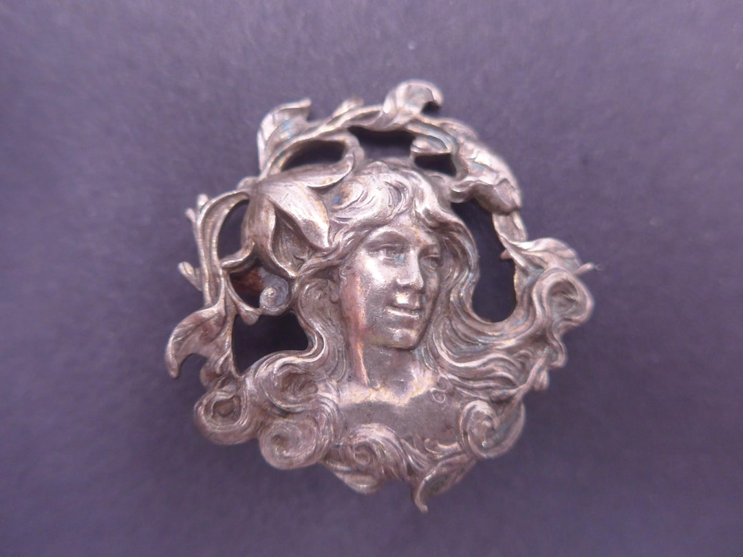 Antique Art Nouveau Lady Brooch Pin Silver Metal Brooch - Etsy