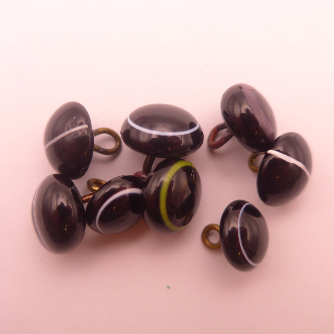 Vintage Black White Glass Faux Agate Buttons - Paperweight Buttons X 8 ...