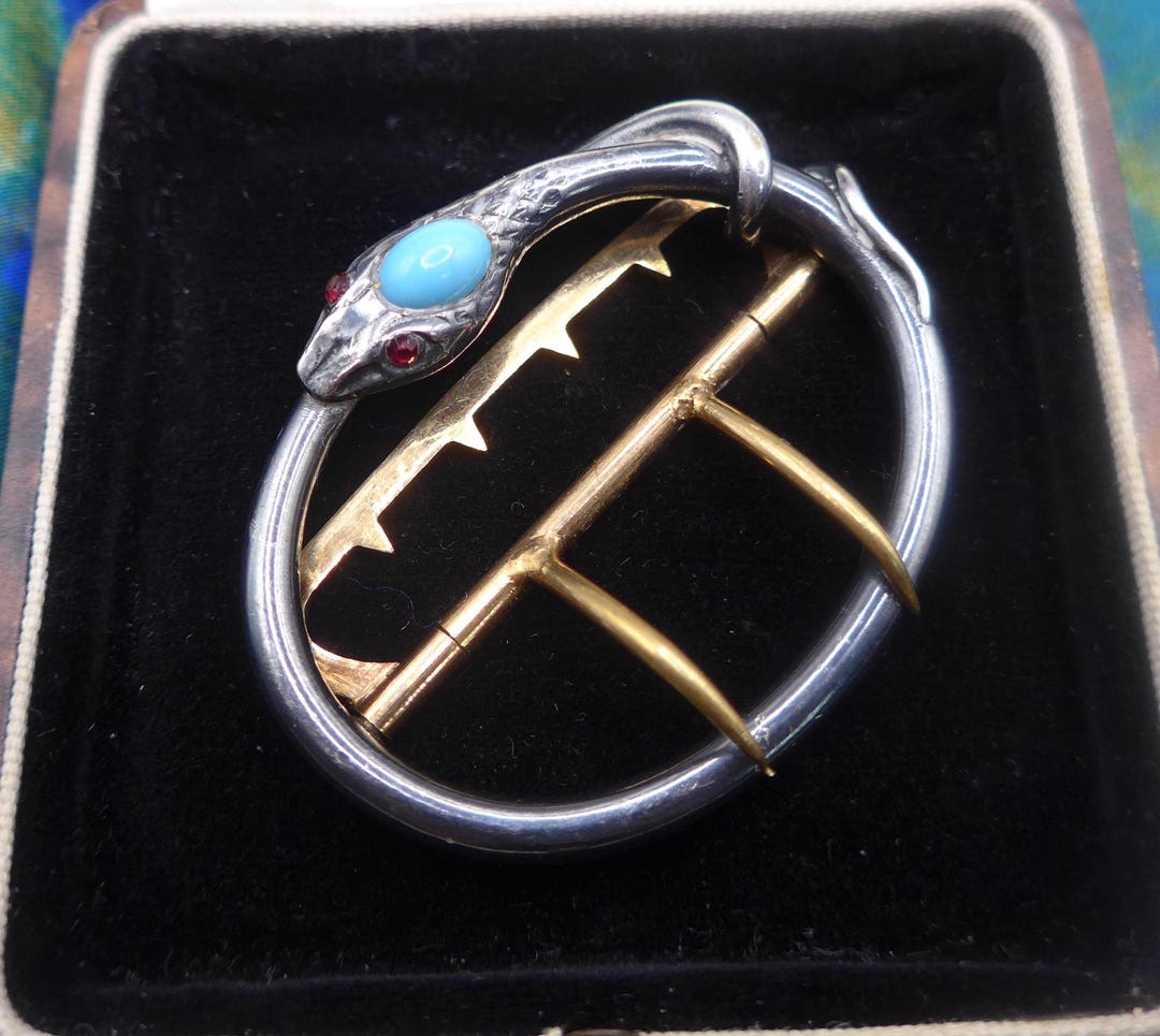 Antique Victorian Snake Serpent Buckle - Vintage Red Eye Gold Silver ...