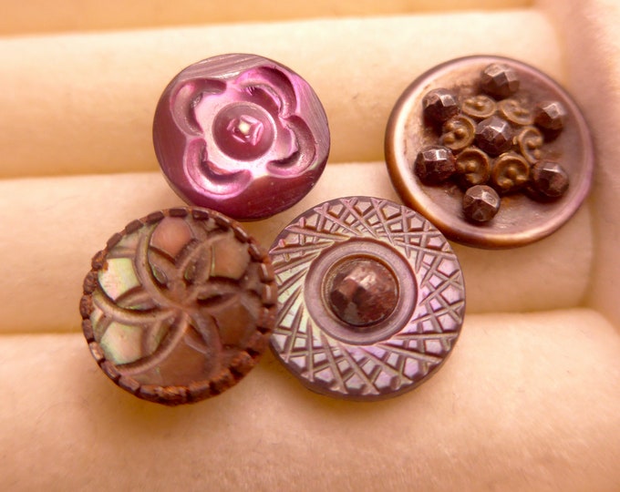 Antique Mother Cearl Cut Steel Buttons Carved Iridescent Shell Buttons ...