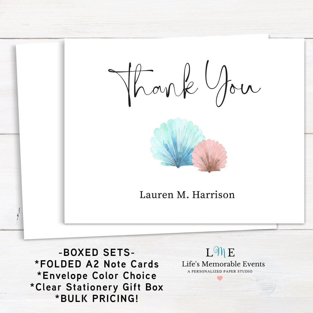 Watercolor Seashell Thank You Cards, Beach Theme Note Cards ...