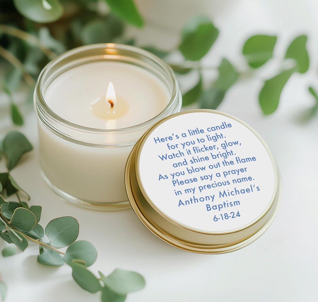 Boy Baptism Candle Labels, Blue Christening Candle Favor Stickers ...