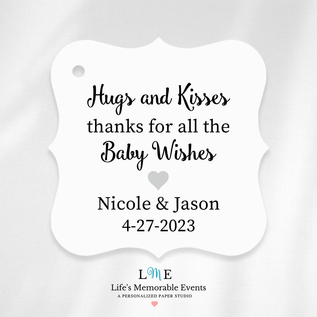 Hugs and Kisses Baby Shower Tags, Thanks for the Baby Wishes Tags ...
