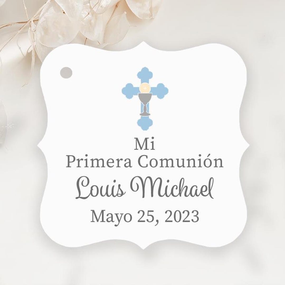 Spanish First Holy Communion Favor Tags, Mi Primera Comunion, Blue ...