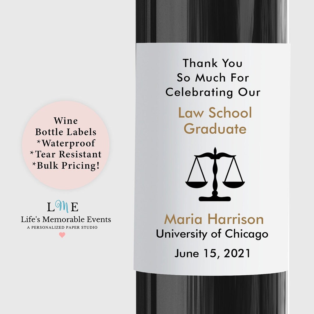 Our Law School Grad Wine Bottle Labels, Law Grad Party Table Decor ...