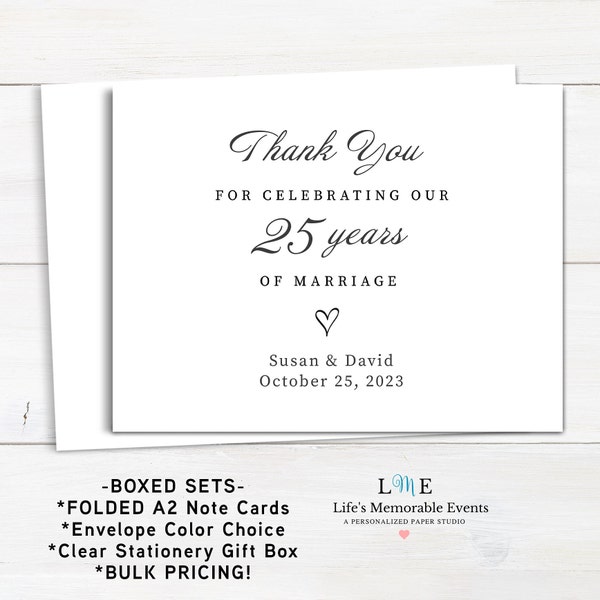 25th Anniversary Thank You Cards - Etsy