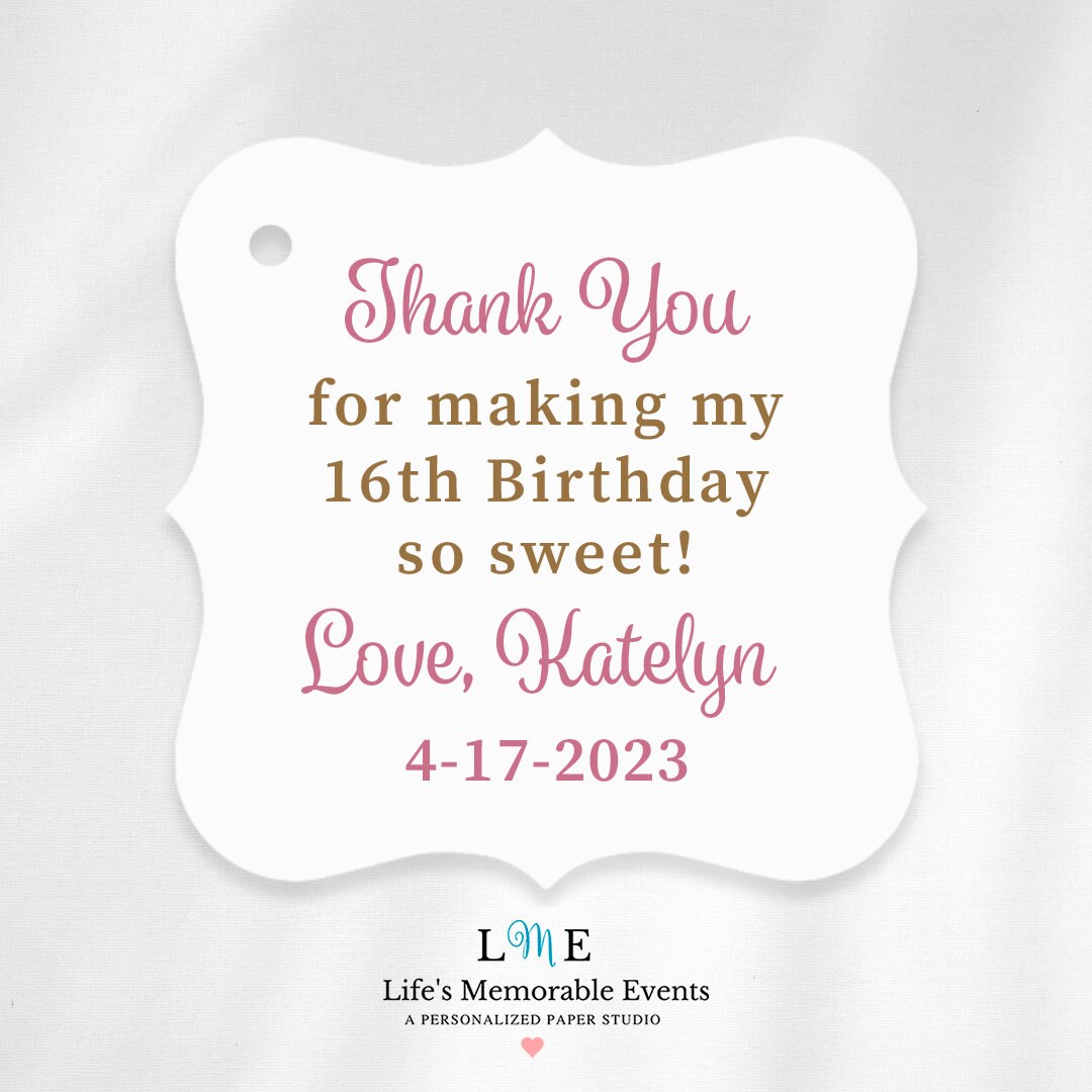 Sweet 16 Birthday Favor Tags, Pink and Gold Sweet Sixteen Candy Bag ...