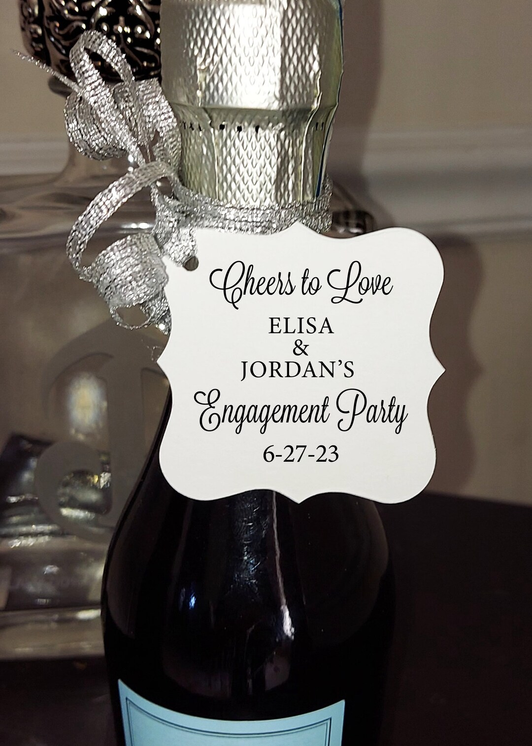 Engagement Party Mini Champagne Bottle Tags, Cheers to Love, Engagement ...