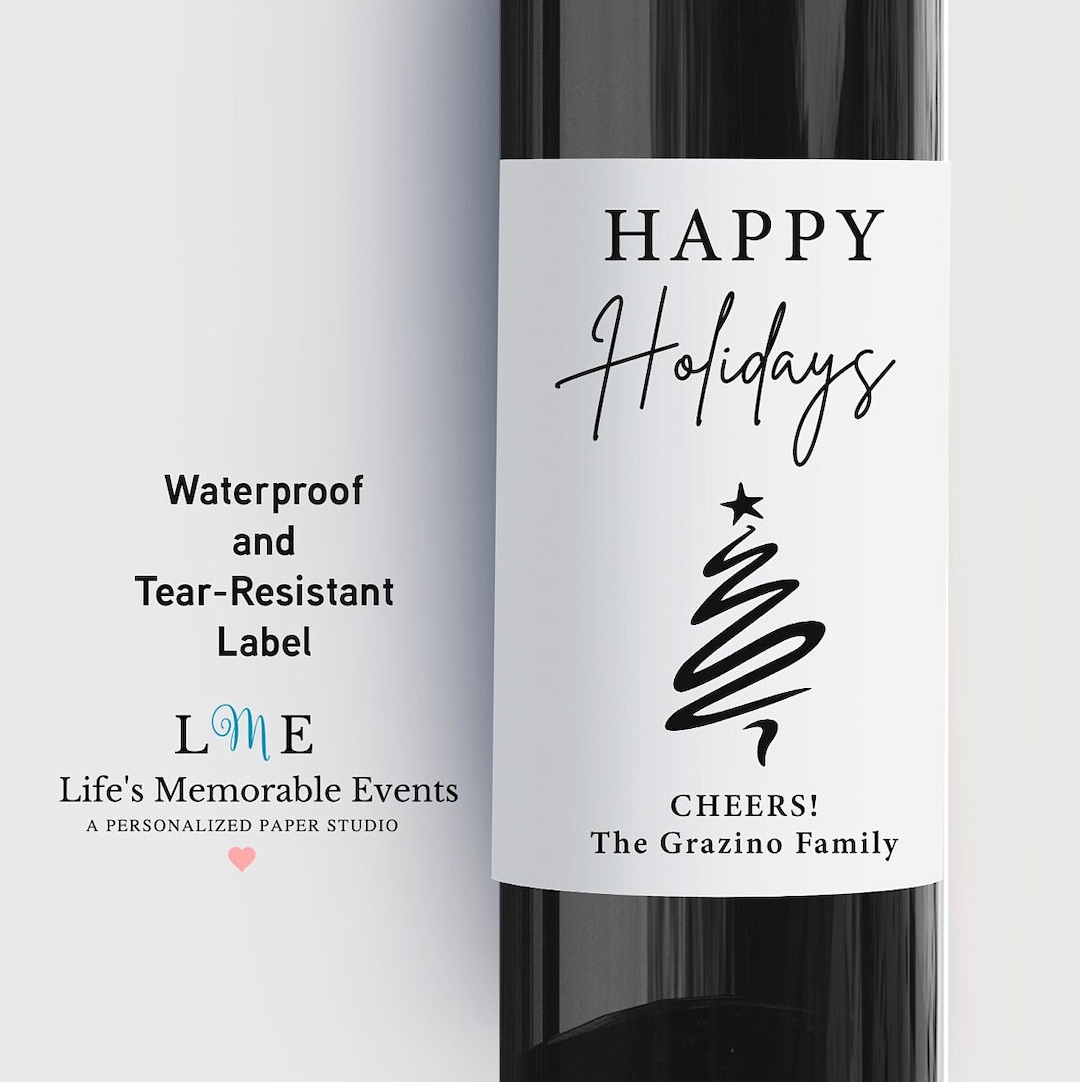 Happy Holidays Wine Bottle Label, Hostess Christmas Party Gift Idea ...