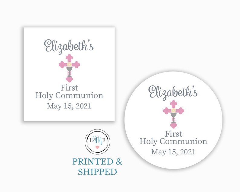 Girls First Holy Communion Labels Pink Cross Holy Eucharist - Etsy
