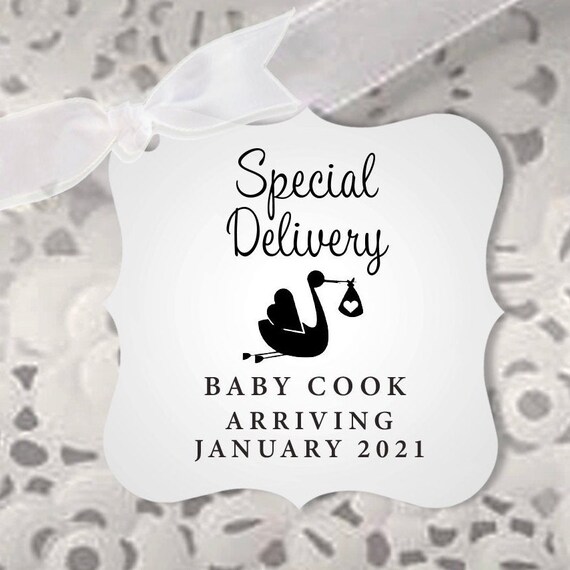 Special Delivery Pregnancy Announcement Favor Tags, Stork Baby ...