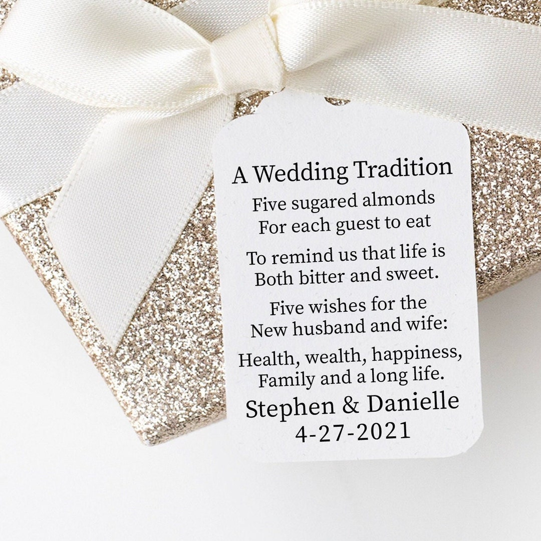 Wedding Tradition Favor Tags, Jordan Almond Favor, Five Wishes for the ...